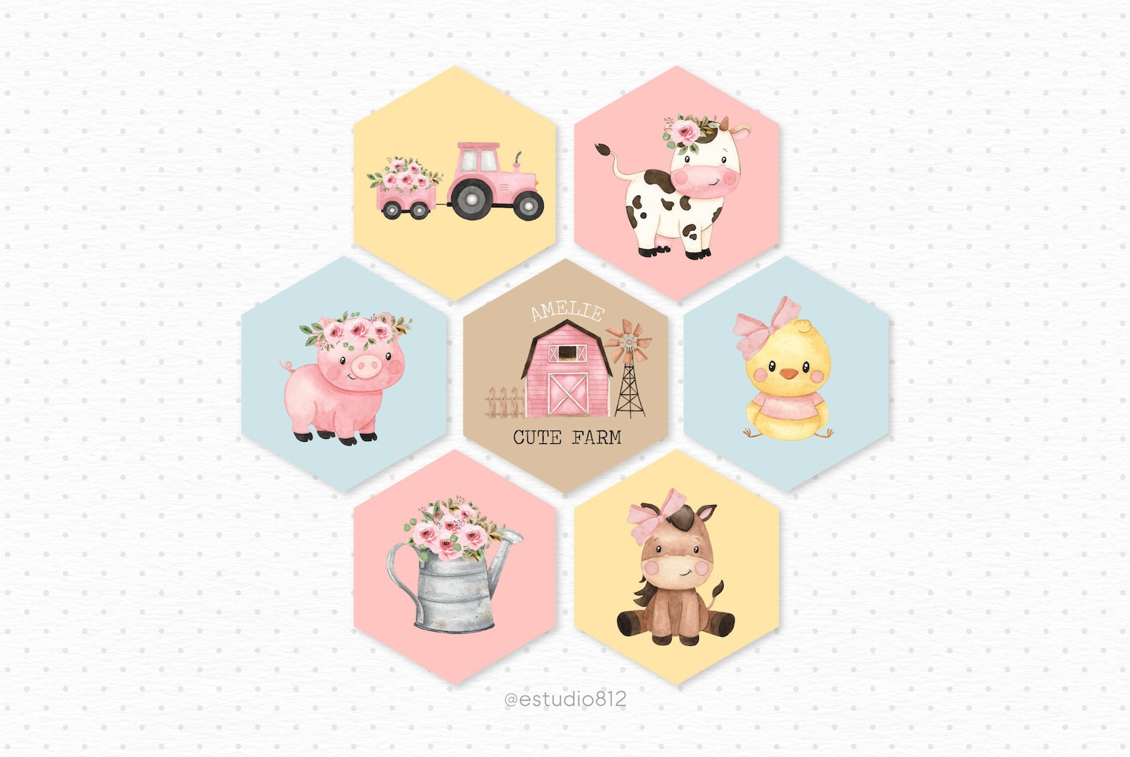 Cute Farm Clipart Farm Animals Watercolor Digital Clipart - Etsy