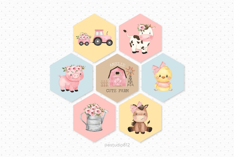 Cute Farm Clipart Farm Animals Watercolor Digital Clipart - Etsy