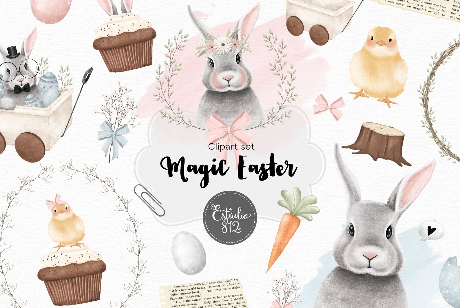 Magic Easter Clipart, Bunny Digital Clipart - Etsy