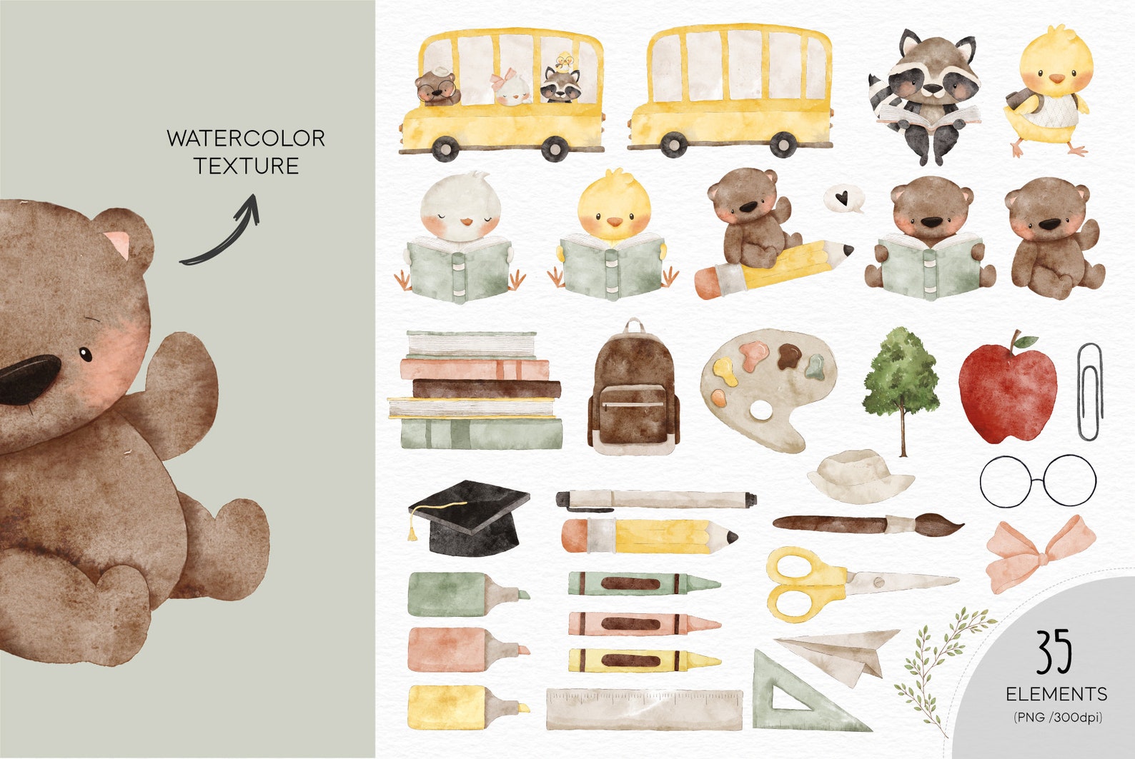 Back to School Clipart, Teacher Watercolor Digital Clipart, Planner Set ...
