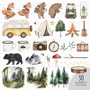 Cute Camping Illustration Bear Camping Animals Watercolor Digital ...