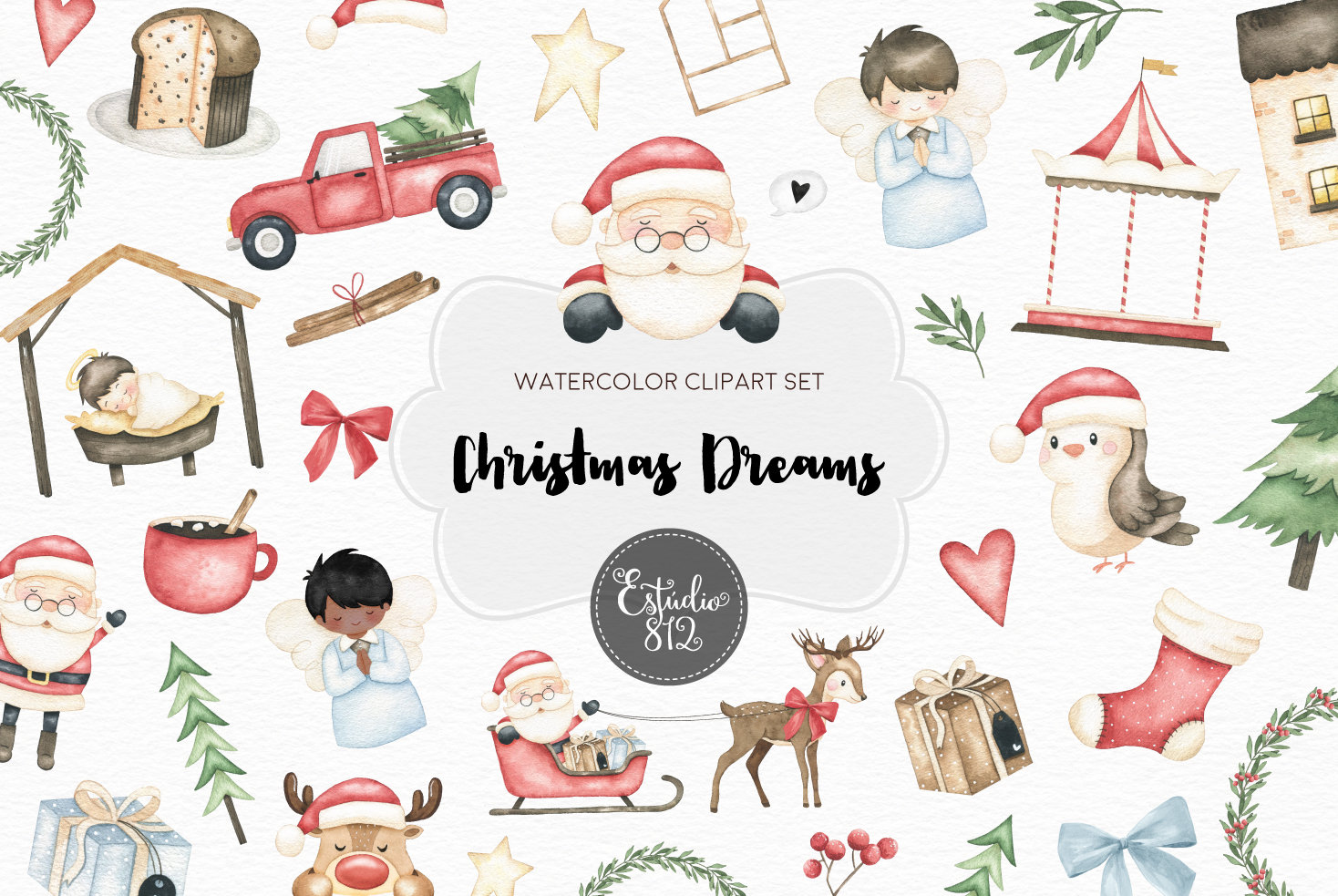 Christmas Clipart Christmas Watercolor Digital Clipart | Etsy