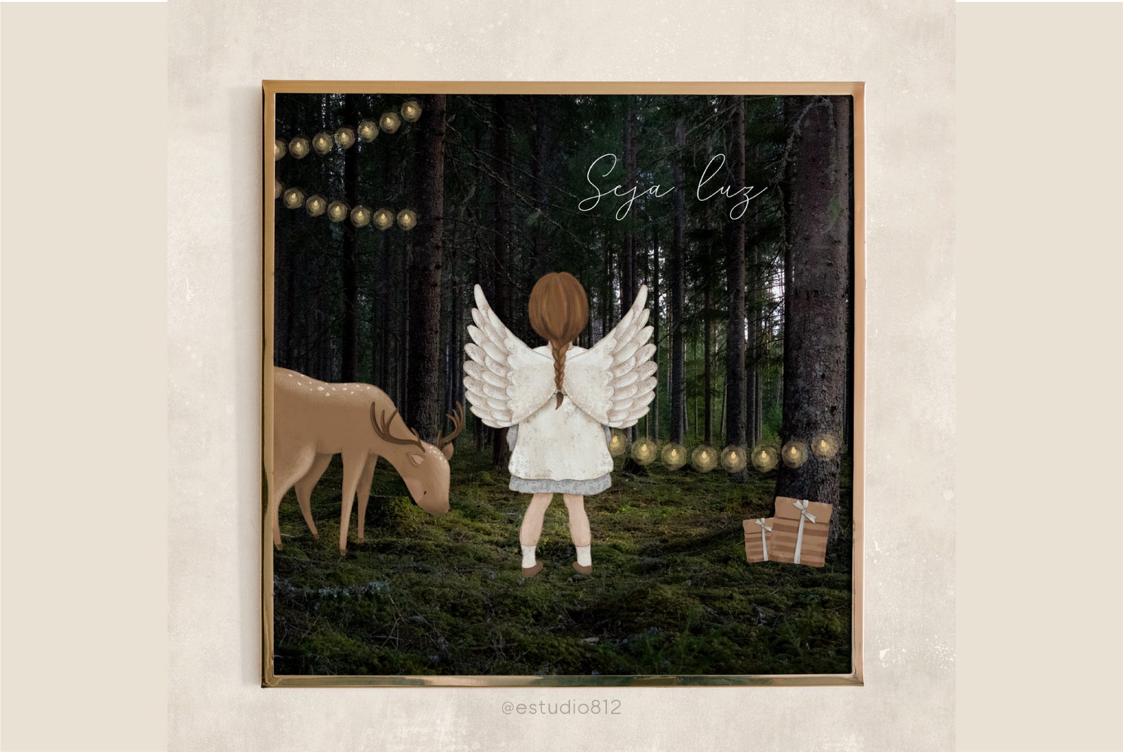 Vintage Christmas Angels Young Girl Deer Watercolor Digital - Etsy