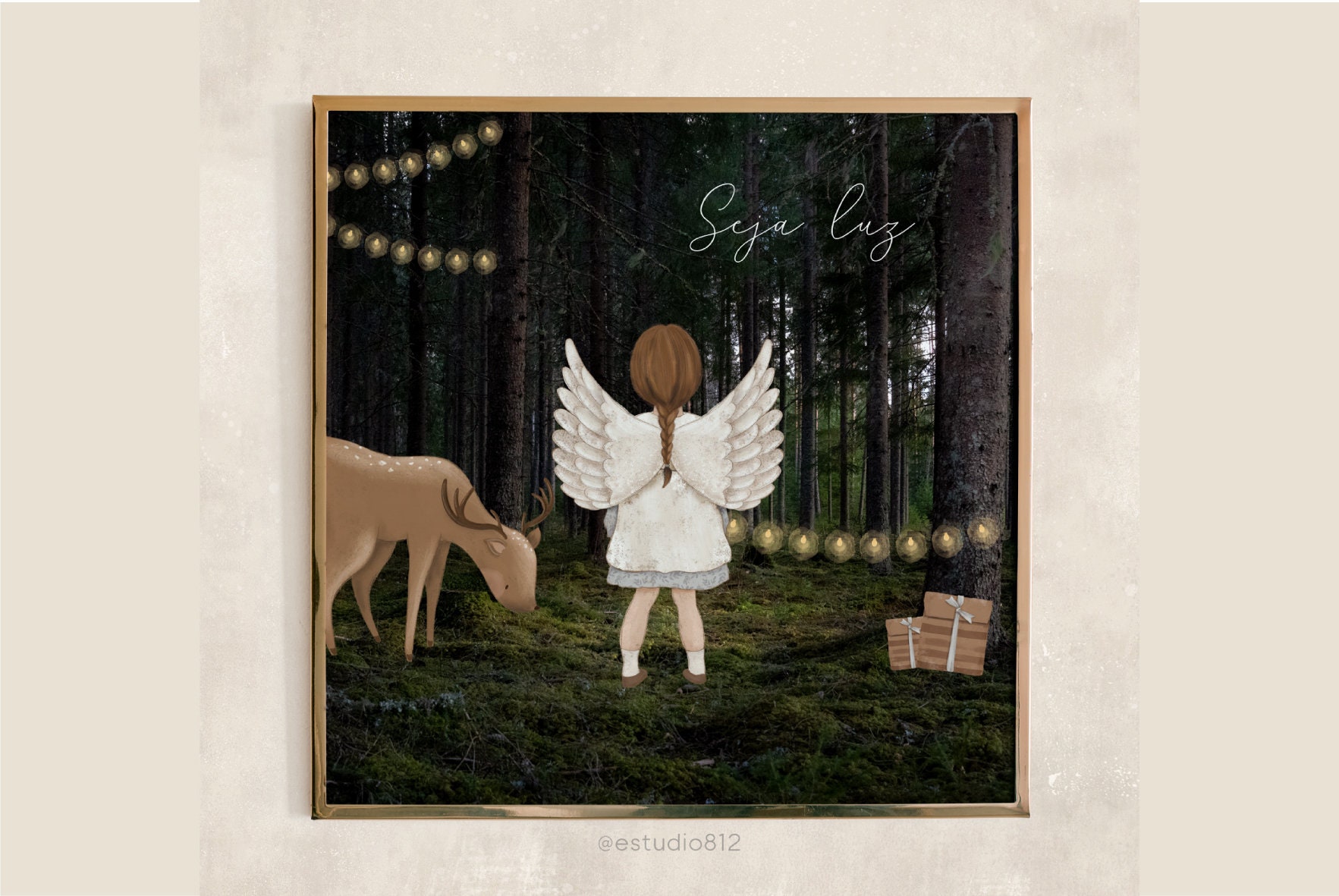 Vintage Christmas Angels Young Girl Deer Watercolor Digital Clipart ...
