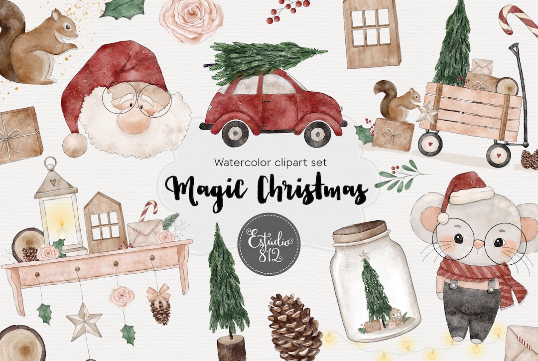 Christmas Watercolor Clipart, Santa Watercolor Graphics, Winter ...