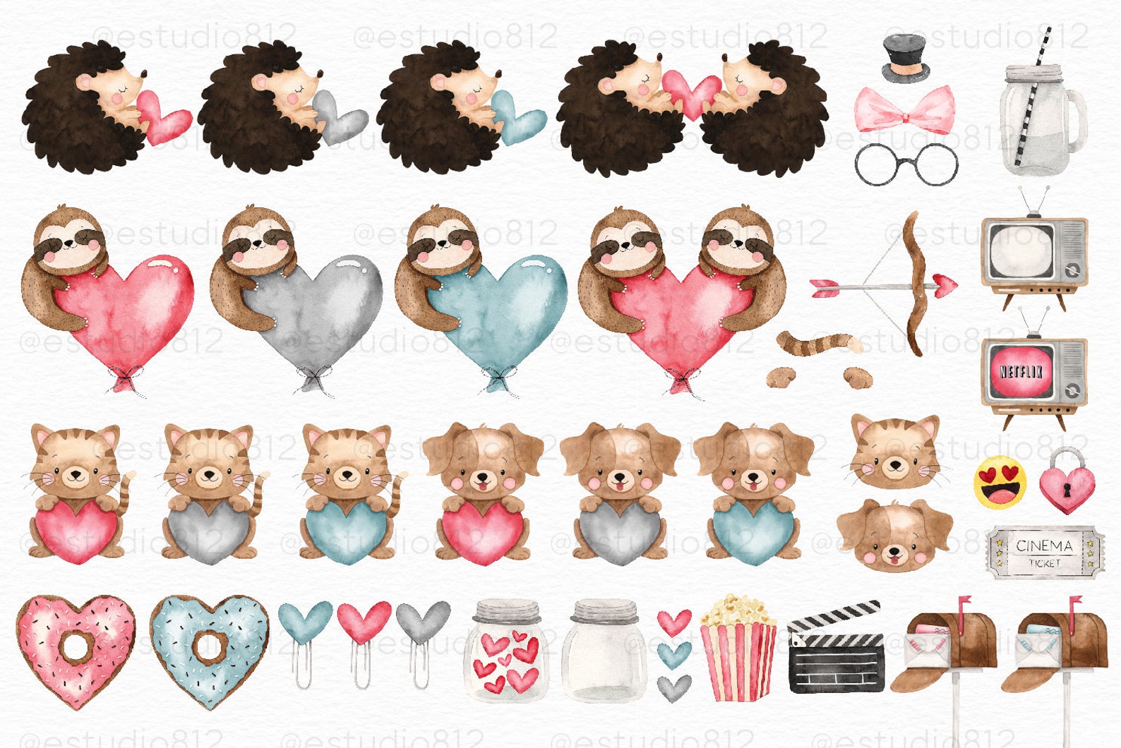 Love Clipart Woodland Animals Watercolor Digital Clipart | Etsy