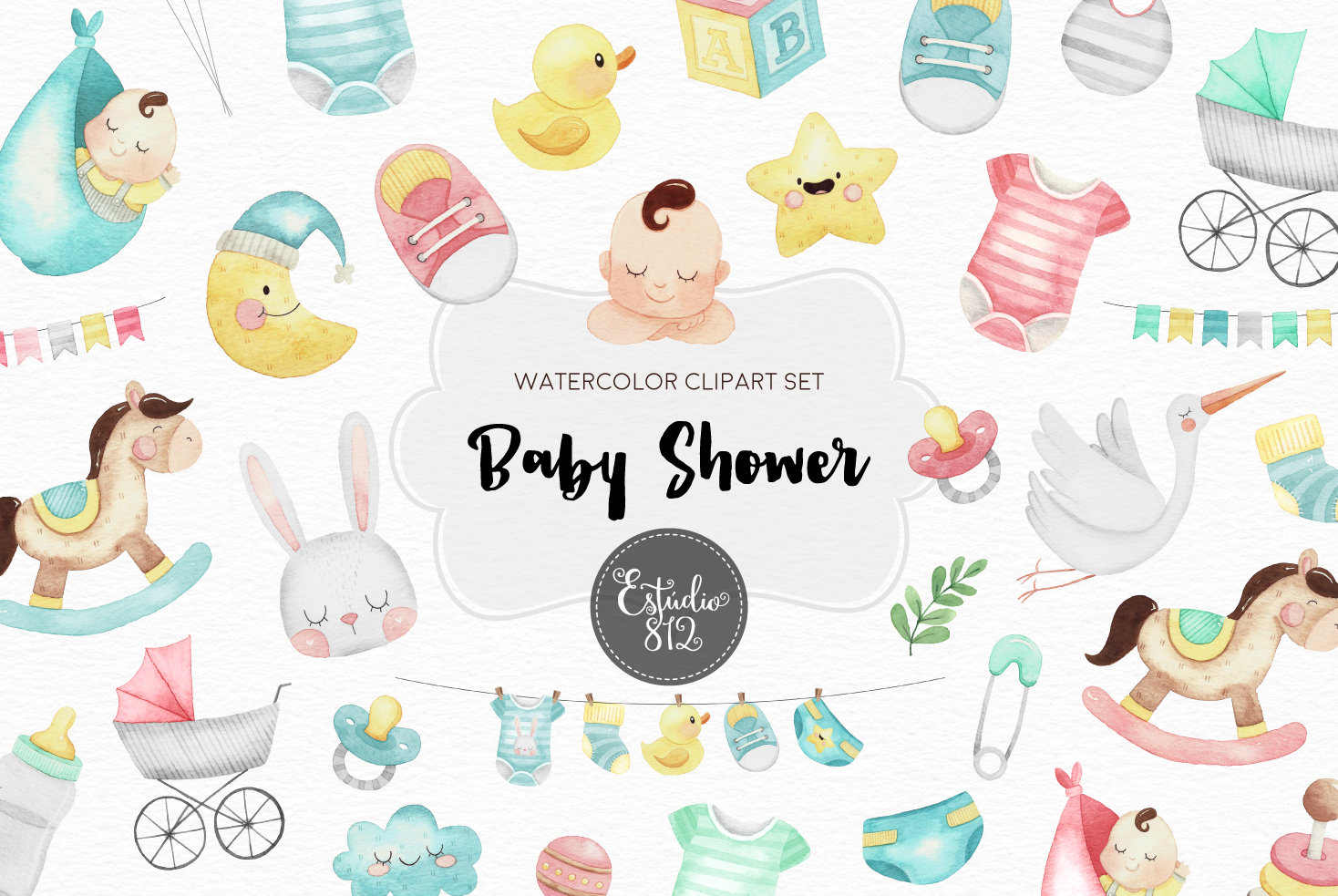 Baby Shower Clipart Baby Watercolor Digital Clipart Nursery - Etsy