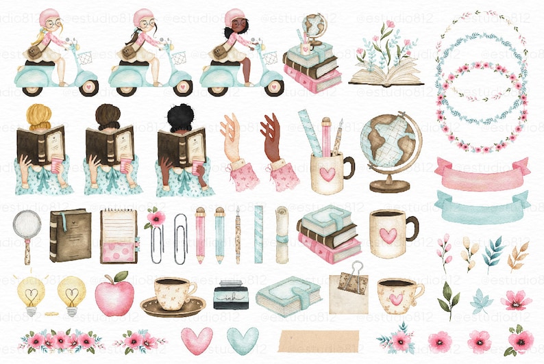 Back to School Clipart, Teacher Watercolor Digital Clipart, Planner Set ...