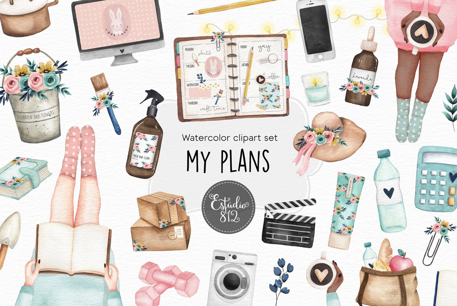Planner Clipart Watercolor Digital Download Clip Art - Etsy