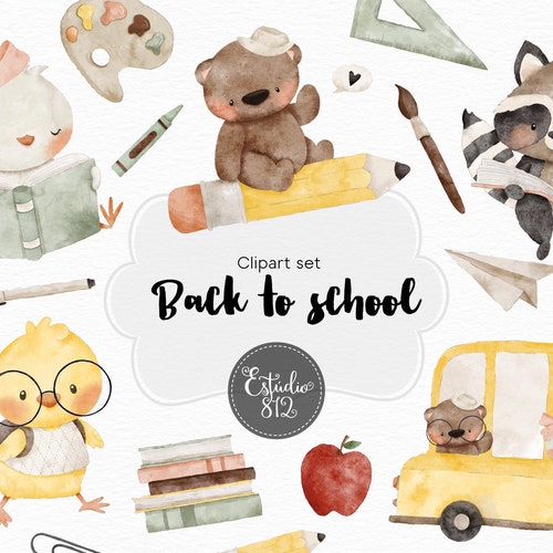 Watercolor School Clipart Back to School Clipart School - Etsy