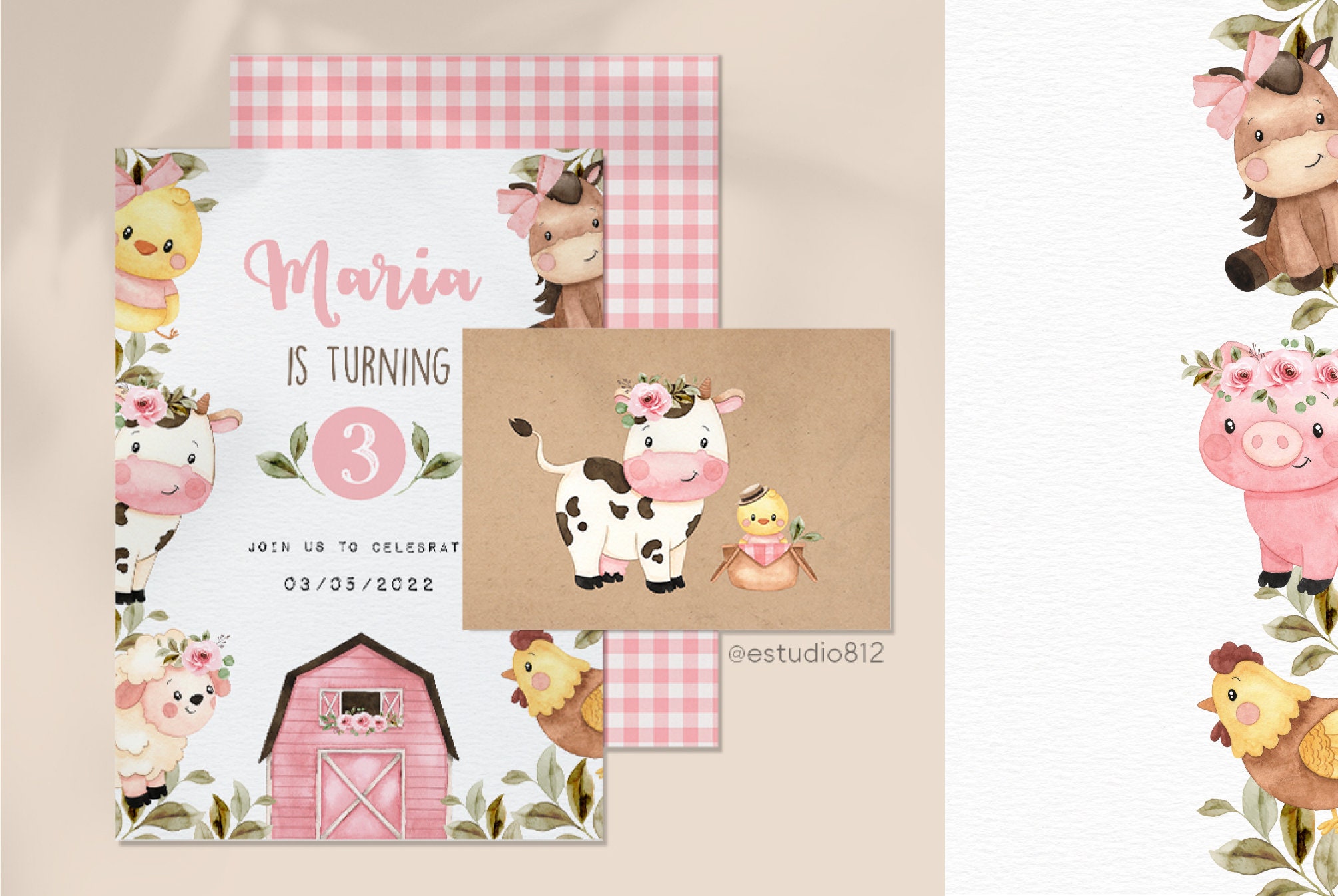 Cute Farm Clipart Farm Animals Watercolor Digital Clipart - Etsy