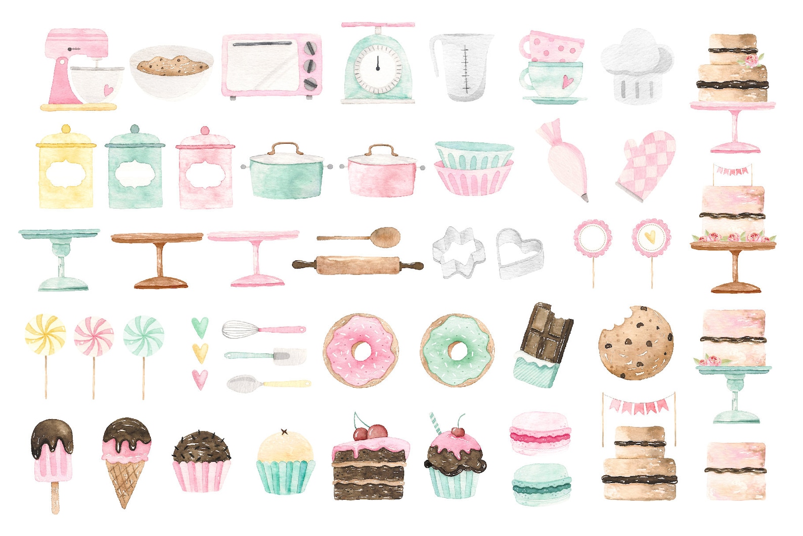Sweet Bakery Watercolor Clipart Cake Cupcake Kitchen Cookie - Etsy