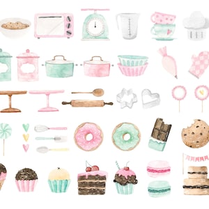 Sweet Bakery Watercolor Clipart Cake Cupcake Kitchen Cookie Macaroon ...