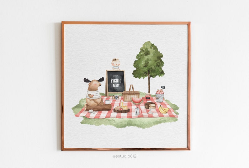 Picnic Watercolor Clipart Bird Woodland Fruits Animals Clip - Etsy