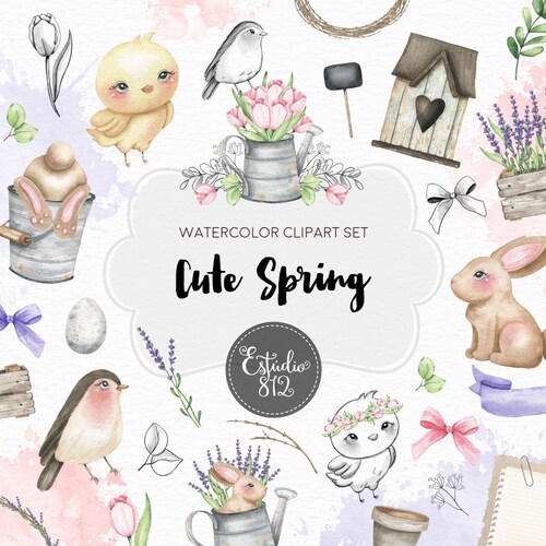 Easter Spring Clipart Bunny Clip Art Floral Clipart Rainbow - Etsy