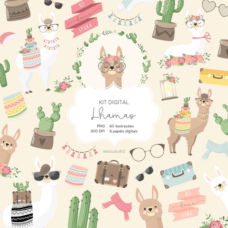 Cute Llama Clipart - Etsy