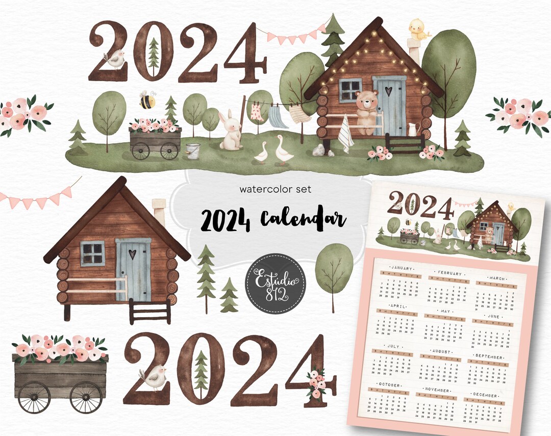 Calendar 2024 Ready to Print, A4 Calendar Water Color, Bear Calendar ...