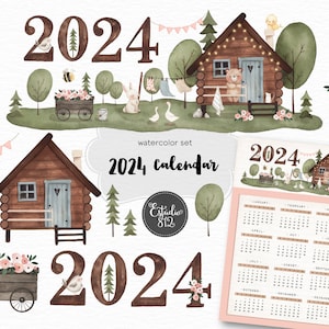 Calendar 2024 Ready to Print, A4 Calendar Water Color, Bear Calendar ...