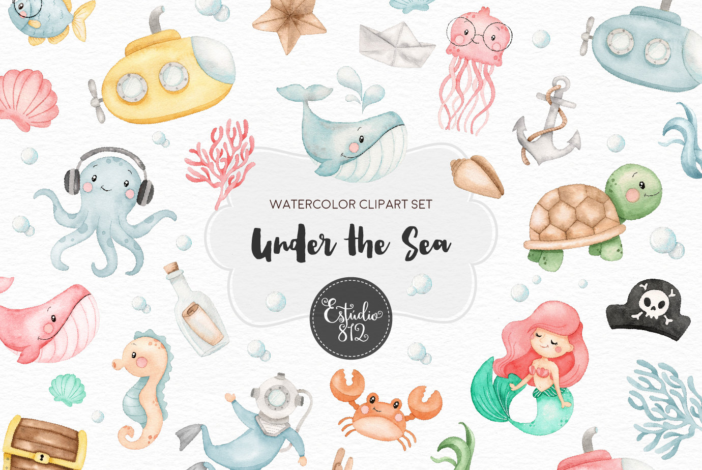 Under the Sea Clipart Sea Animals Watercolor Digital Clipart - Etsy UK