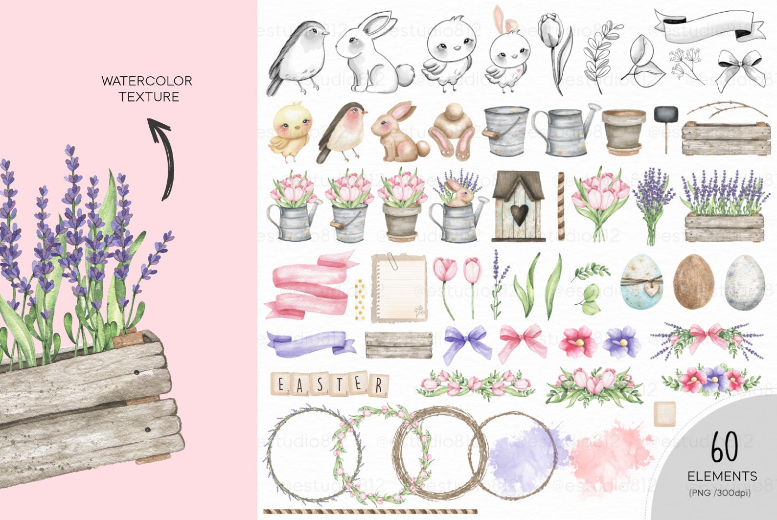 Cute Spring Easter Clipart Bunny Bird Flower Clip Art Digital - Etsy