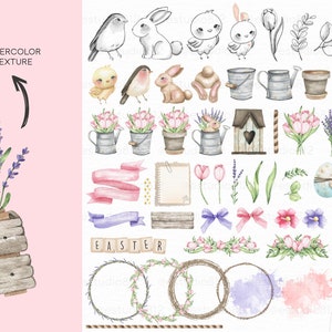 Cute Spring Easter Clipart Bunny Bird Flower Clip Art Digital Download ...