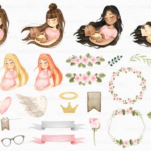 Mother and Baby Clipart, Mother Day Watercolor Digital Clipart, Mother ...