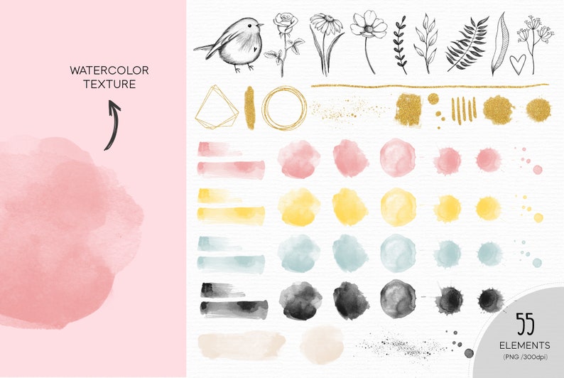 Colors Clipart Watercolor Digital Clipart Textures Shapes - Etsy