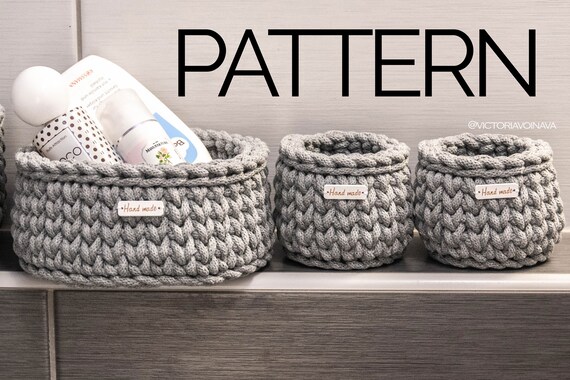 Crochet Round Basket Pattern Set of Rope Baskets Pattern Crochet Bathroom Storage Basket Etsy Canada