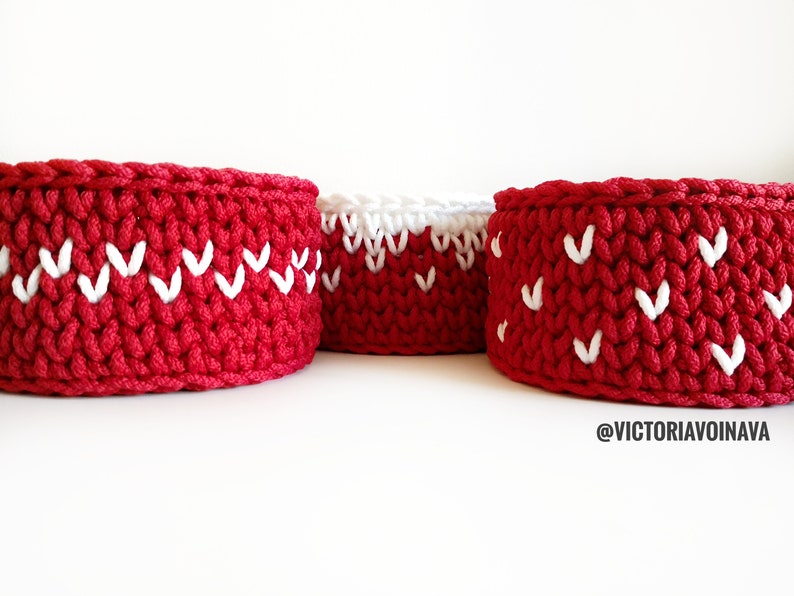 Crochet Baskets Easy Patterns, Red Small Crochet Storage Baskets ...