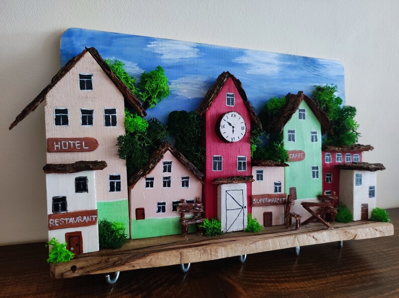 Miniature Decoration: Wooden Wall Art "downtown" | Handmade With Love ...
