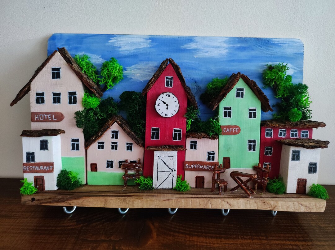 Miniature Decoration: Wooden Wall Art "downtown" | Handmade With Love ...
