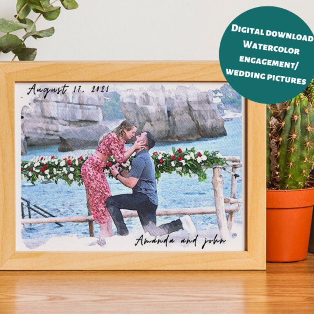 Customized Digital Download Watercolor Couple Portrait, Engagement ...