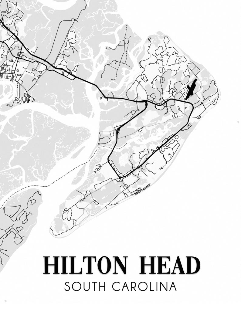 Black & White Hilton Head Island Map - Digital Download, Minimalist ...