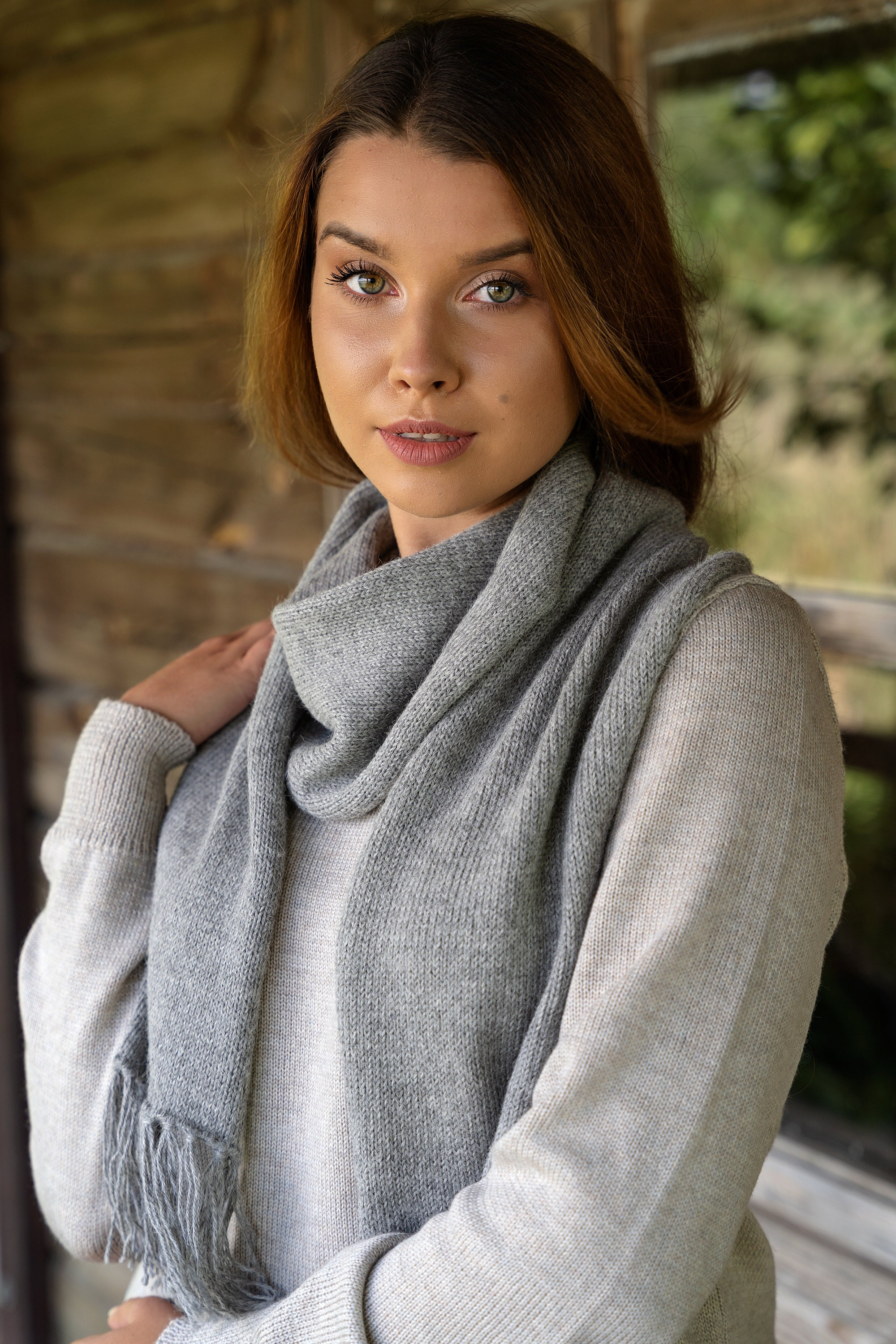 Men's Alpaca Wool Scarf, Soft Gray Knitted Scarf, Minimalist Men's Alpaca Wool Scarf, Soft Gray Knitted Scarf, Minimalist