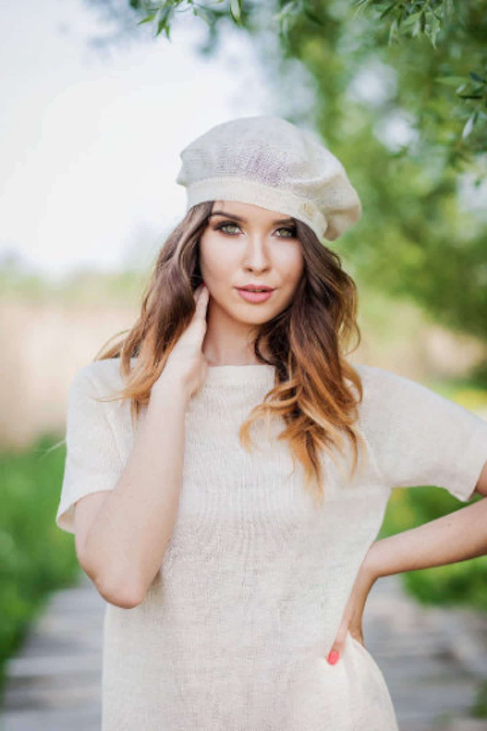 Womens Linen Beret Hand Knitted Accessories White Summer - Etsy