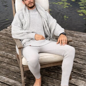 Two Piece Set for Men, Knitted Merino Wool Unisex Jumper With Leggings ...