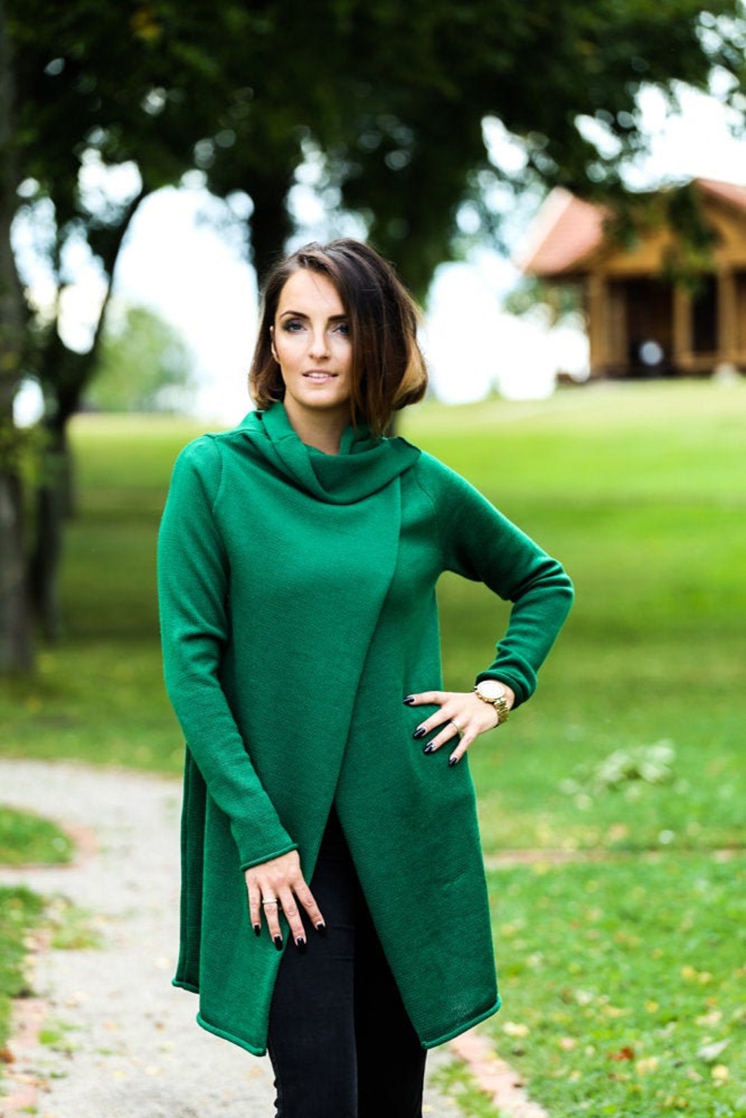 Green Merino Wool Coat for Her Handknitted Loose Merino Wool - Etsy