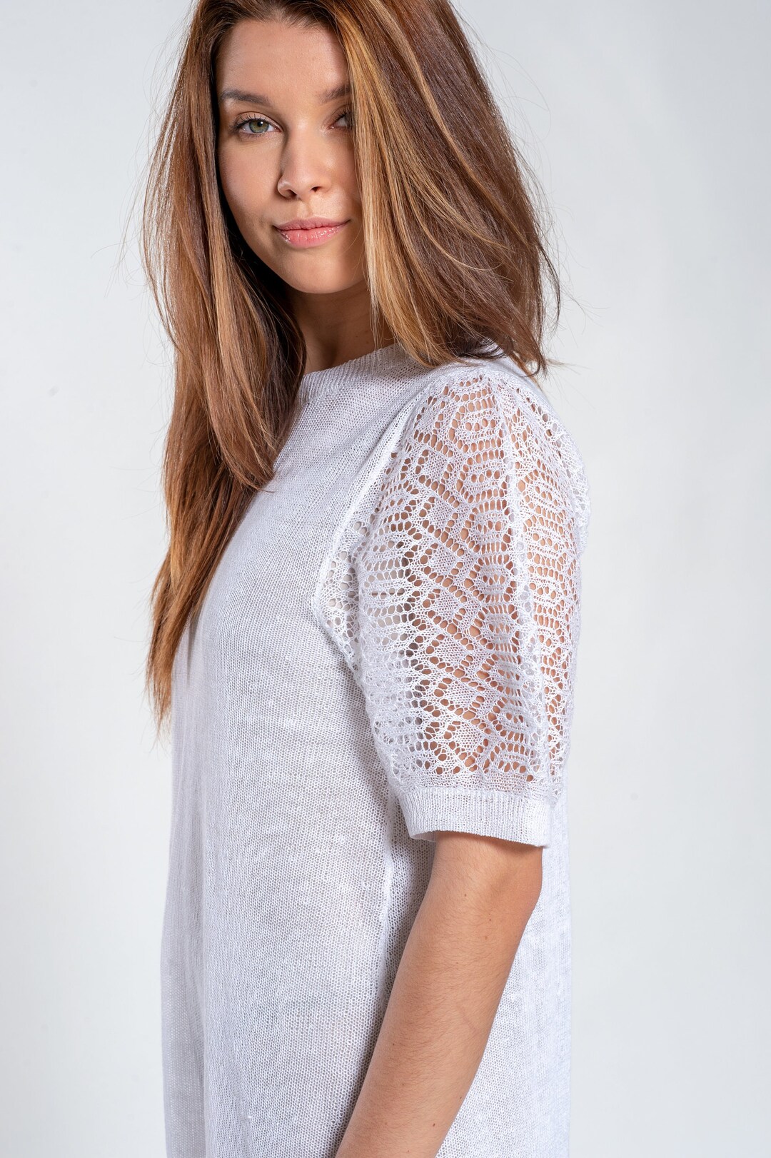 White Wedding Dress, Linen Knitted Lighweight Elegant Long Womens Dress ...