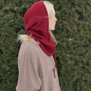 Trendy Merino Knitted Hood Cowl With Elegant Strings, Stylish White Merino Balaclava Hat for ...