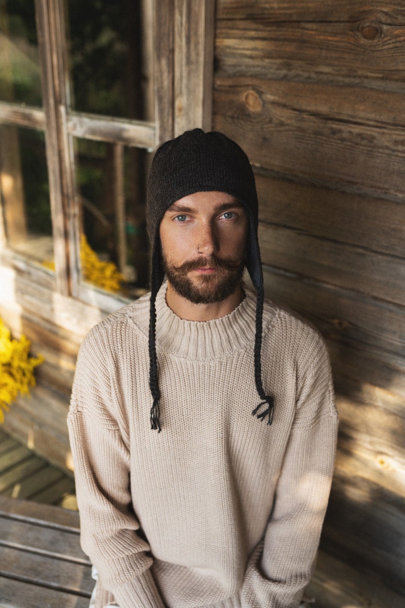 Woolen Cap With Ear Flaps, 100% Alpaca Wool Knitted Men Cap, Winter Hat ...