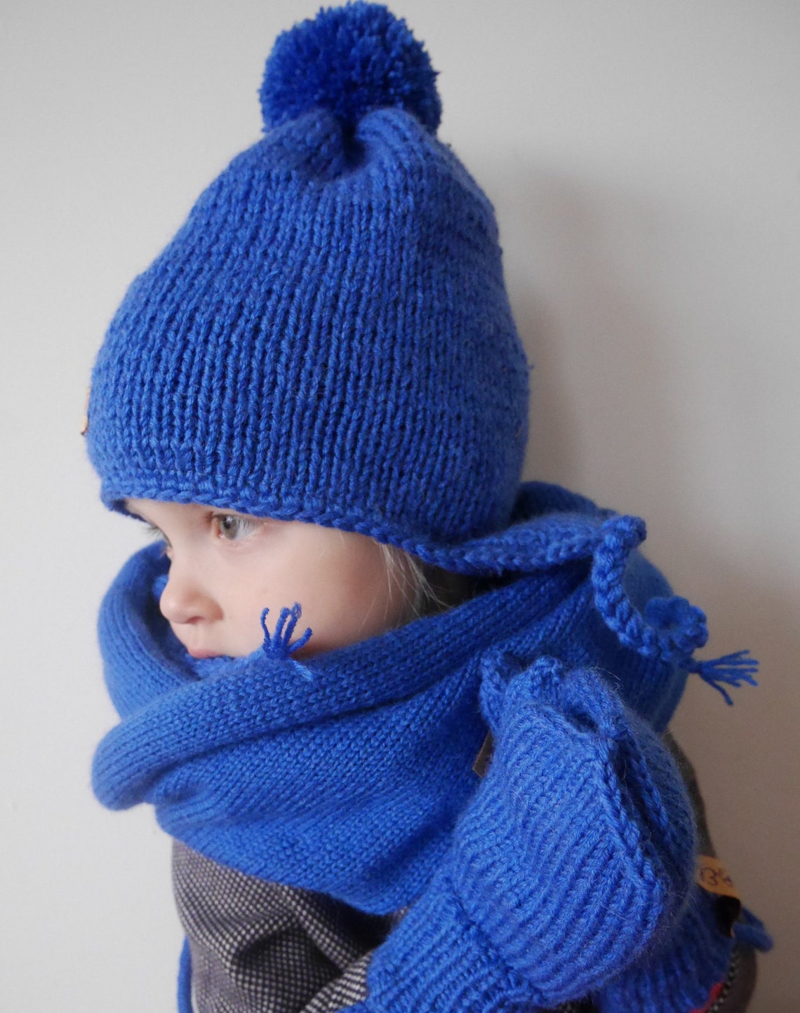 Blue Knitted Hat for Kids Merino Wool Chullo Hat Pom Pom Hat - Etsy