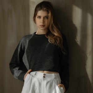 Cropped Merino Wool Sweater, Women Knit Soft Light Woolen Crop Top ...