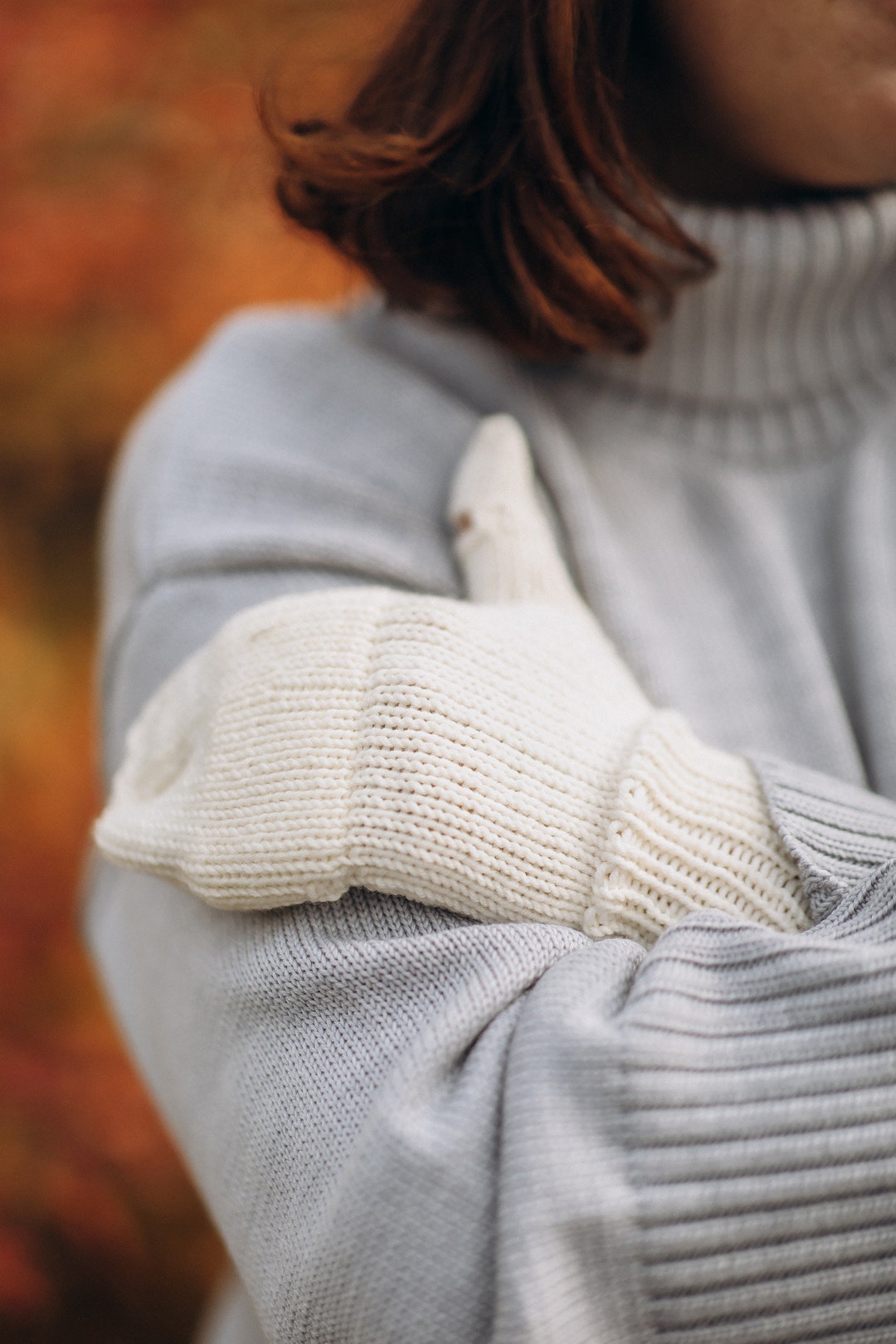 Warm Typing Gloves, White Fingerless Hand Knit Merino Mittens, Unisex ...