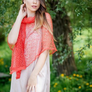 Bright Red Linen Lace Hand Knitted Shawl for Women, Mothers Day Gift - Etsy