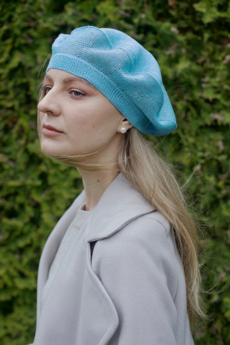 Linen Crochet Hat Beret, Summer Berets for Women, Baskenmütze Leinen ...