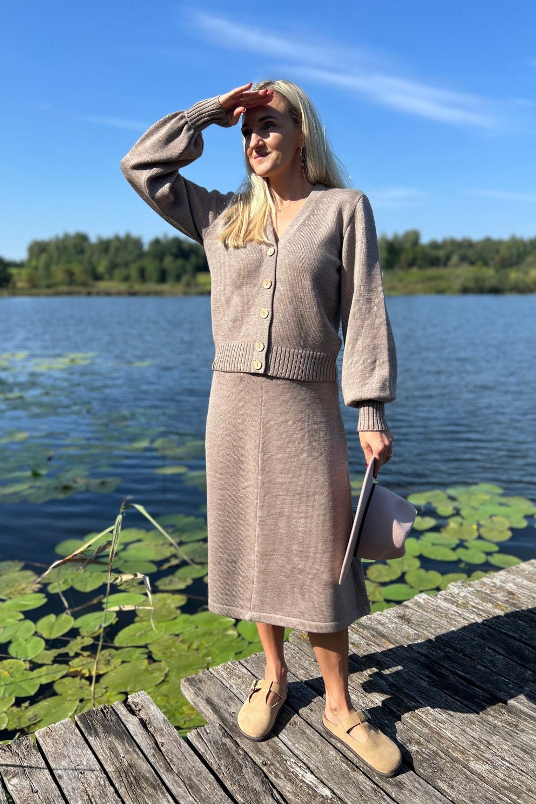 Natural Merino Wool Knit Midi Skirt, Woolen Merino Yarns A Line Skirt ...