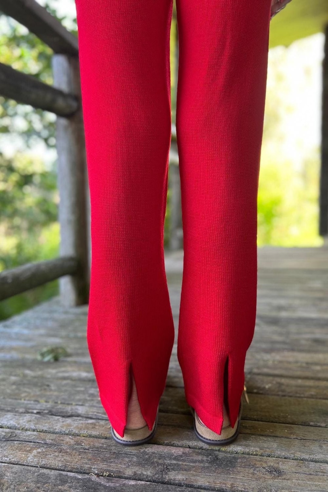 Knitted Soft Merino Wool Pants, Women Sweatpants Loungwear, Red Colour ...