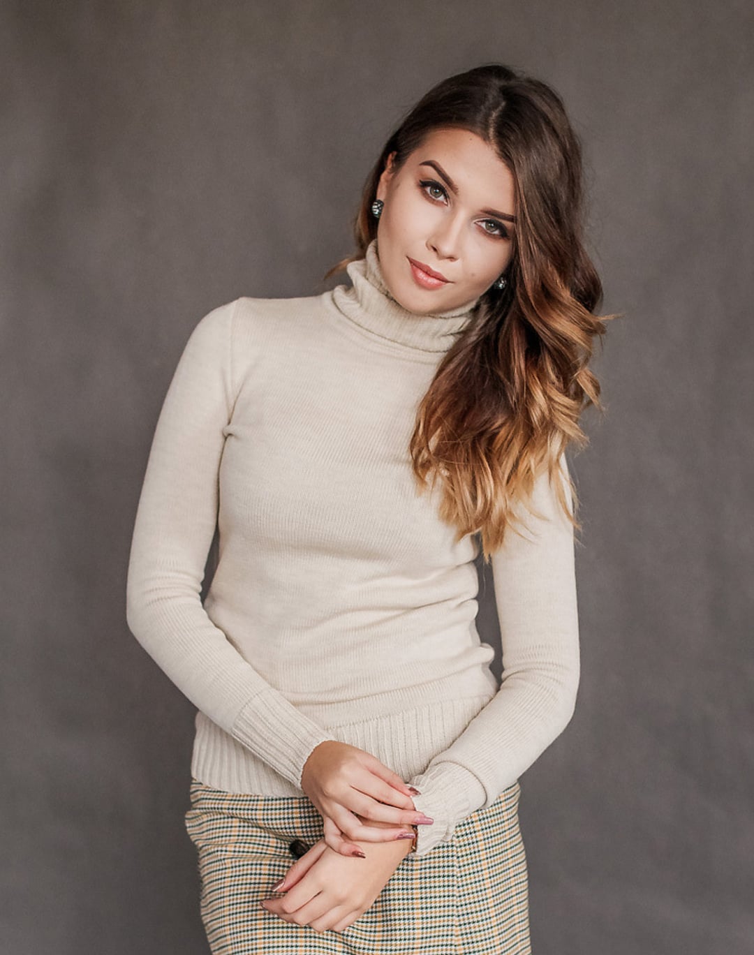 Merino Wool Top, High Neck Pullover, Knitted Sweater, Womens Mock Neck ...