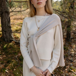 Two Piece Set Knitted Outfit, Sweater Skirt Set, Women Knitted Full ...