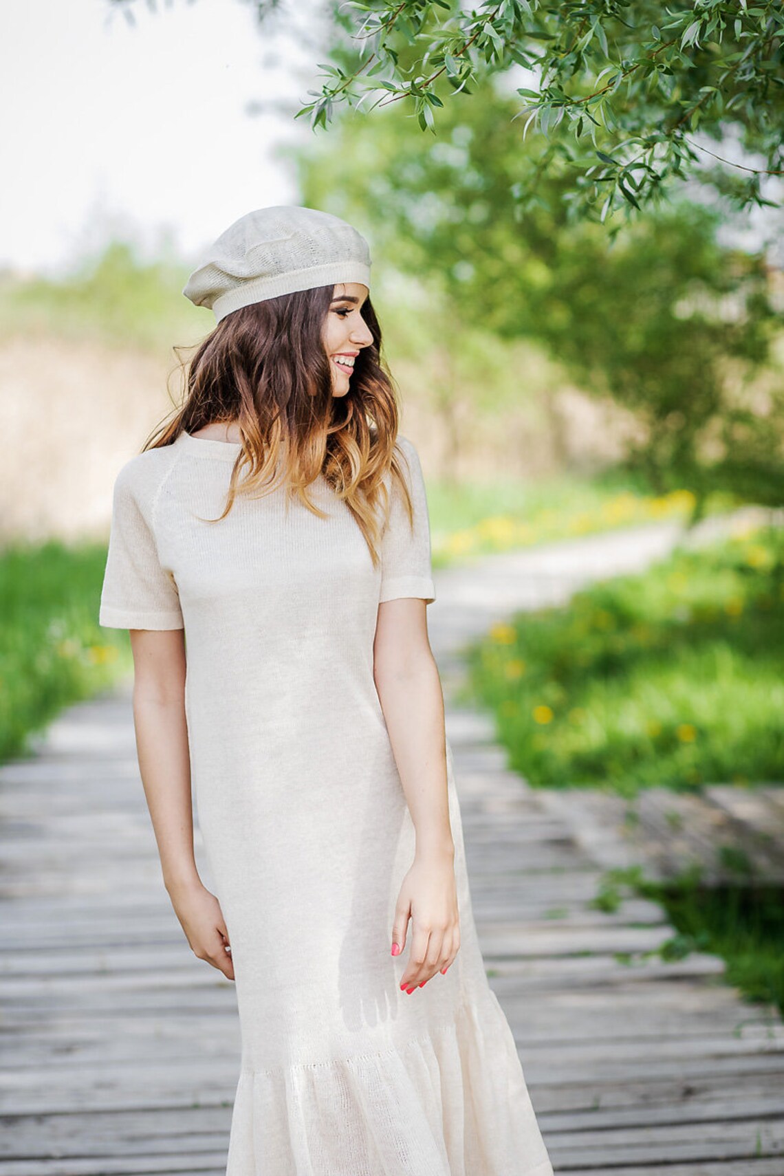 Summer French Linen Beret Tam Slouchy Hat for Women Knitted | Etsy